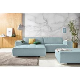 Home Affaire Ecksofa &raquo;Sapporo L-Form&laquo; wahlweise Bettfunktion oder Sitztiefenverstellung, Federkern blau Struktur fein (100% Polyester);Luxus-