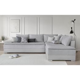 OTTO home Ecksofa &raquo;Night & Day L-Form, B: 324 cm&laquo; mit Bettfunktion, Bettkasten & 3 Zierkissen, Boxspringbett 180x200 cm grau Struktur ( 100% Polyester