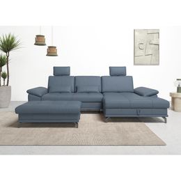 OTTO home Ecksofa &raquo;Costello L-Form, B: 301 cm mit Sitztiefen-, Armteilverstellung &&laquo; 3 Nierenkissen, optional Bettfunktion & Bettkasten blau Luxus-