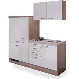 Flex-Well K&uuml;chenzeile &raquo;Nepal&laquo; Gesamtbreite 190 cm, mit Apothekerschrank, mit Einbau-K&uuml;hlschrank etc. beige