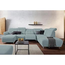 Home Affaire Wohnlandschaft &raquo;Manhattan U-Form&laquo; 2 Sitze mit elektrischer Relaxfunktion, verstellbare Armlehnen blau Luxus Microfaser2 (90% Polyester, 
