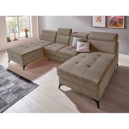 Home Affaire Wohnlandschaft &raquo;Cardiz U-Form&laquo; inkl.Kopfteilverstellung und Federkern wahlweise mit Bettfunktion beige Webstoff (100% Polyester);Luxus-