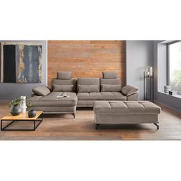 OTTO home Ecksofa &raquo;Costello L-Form, B: 301 cm mit Sitztiefen-, Armteilverstellung &&laquo; 3 Nierenkissen, optional Bettfunktion & Bettkasten beige 100% 
