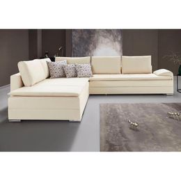 OTTO home Ecksofa &raquo;Night & Day L-Form, B: 324 cm&laquo; mit Bettfunktion, Bettkasten & 3 Zierkissen, Boxspringbett 180x200 cm beige Struktur ( 100% 