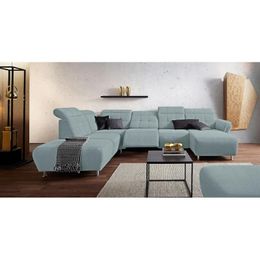 Home Affaire Wohnlandschaft &raquo;Manhattan U-Form&laquo; 2 Sitze mit elektrischer Relaxfunktion, verstellbare Armlehnen blau Luxus Microfaser2 (90% Polyester, 