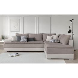 OTTO home Ecksofa &raquo;Night & Day L-Form, B: 324 cm&laquo; mit Bettfunktion, Bettkasten & 3 Zierkissen, Boxspringbett 180x200 cm grau Struktur ( 100% Polyester