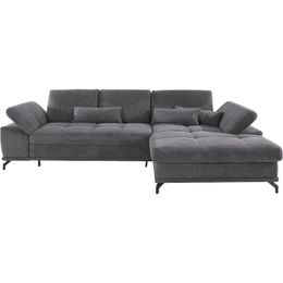 OTTO home Ecksofa &raquo;Costello L-Form, B: 301 cm mit Sitztiefen-, Armteilverstellung &&laquo; 3 Nierenkissen, optional Bettfunktion & Bettkasten grau 100% 