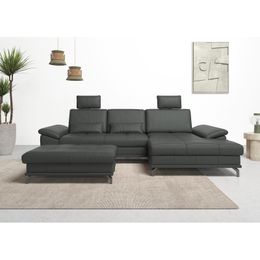 OTTO home Ecksofa &raquo;Costello L-Form, B: 301 cm mit Sitztiefen-, Armteilverstellung &&laquo; 3 Nierenkissen, optional Bettfunktion & Bettkasten grau Luxus-
