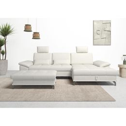 OTTO home Ecksofa &raquo;Costello L-Form, B: 301 cm mit Sitztiefen-, Armteilverstellung &&laquo; 3 Nierenkissen, optional Bettfunktion & Bettkasten wei&szlig; Luxus-