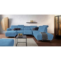 Home Affaire Wohnlandschaft &raquo;Manhattan U-Form&laquo; 2 Sitze mit elektrischer Relaxfunktion, verstellbare Armlehnen blau Luxus Microfaser2 (90% Polyester, 
