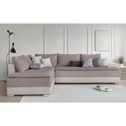 OTTO home Ecksofa &raquo;Night & Day L-Form, B: 324 cm&laquo; mit Bettfunktion, Bettkasten & 3 Zierkissen, Boxspringbett 180x200 cm grau Struktur ( 100% Polyester