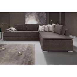 OTTO home Ecksofa &raquo;Night & Day L-Form, B: 324 cm&laquo; mit Bettfunktion, Bettkasten & 3 Zierkissen, Boxspringbett 180x200 cm grau Struktur ( 100% Polyester
