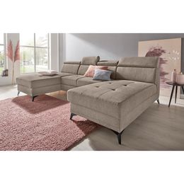 Home Affaire Wohnlandschaft &raquo;Cardiz U-Form&laquo; inkl.Kopfteilverstellung und Federkern wahlweise mit Bettfunktion beige Webstoff (100% Polyester);Luxus-