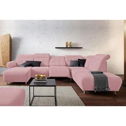 Home Affaire Wohnlandschaft &raquo;Manhattan U-Form&laquo; 2 Sitze mit elektrischer Relaxfunktion, verstellbare Armlehnen rosa Luxus Microfaser2 (90% Polyester, 