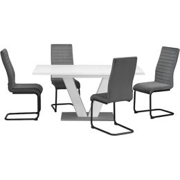 Home Affaire Essgruppe &raquo;Elbach, TOPSELLER!, OTTOs Choice&laquo; Set, 5 Stk. tlg. ausziehbar 120-160 cm, Hochglanz, Tischgruppe Freischwinger grau