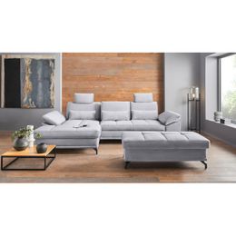 OTTO home Ecksofa &raquo;Costello L-Form, B: 301 cm mit Sitztiefen-, Armteilverstellung &&laquo; 3 Nierenkissen, optional Bettfunktion & Bettkasten grau 100% 