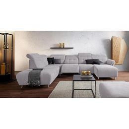 Home Affaire Wohnlandschaft &raquo;Manhattan U-Form&laquo; 2 Sitze mit elektrischer Relaxfunktion, verstellbare Armlehnen silber Luxus Microfaser2 (90% Polyester,