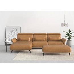 Home Affaire Ecksofa &raquo;Fjord L-Form&laquo; massiv, wahlweise mit Armlehnfunktion, Kopf- Sitztiefenverstellung braun 100% Polyester