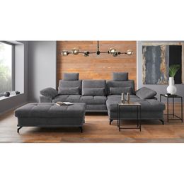 OTTO home Ecksofa &raquo;Costello L-Form, B: 301 cm mit Sitztiefen-, Armteilverstellung &&laquo; 3 Nierenkissen, optional Bettfunktion & Bettkasten grau 100% 