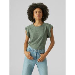 V&eacute;ro Moda Vero Moda Damen Rundhalsshirt &raquo;VMTASSA SL FRILL TOP NOOS&laquo; Materialmix, loose fit gr&uuml;n XS
