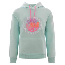 Zwillingsherz Damen Hoodie &raquo;"Love Yourslef"&laquo;, runde gro&szlig;e Frontstickerei, farbige Kordel, K&auml;ngurutasche blau SM (S/M)