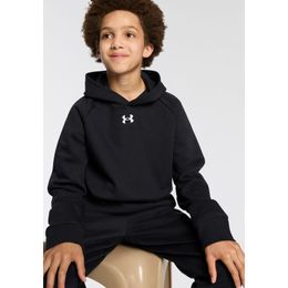 Under Armour Jungen Kapuzensweatshirt &raquo;Rival&laquo;, mit B&uuml;ndchen am Rumpfabschluss, hoch geschlossener Ausschnitt schwarz XS