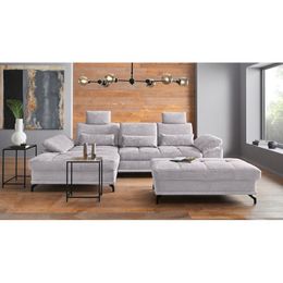 OTTO home Ecksofa &raquo;Costello L-Form, B: 301 cm mit Sitztiefen-, Armteilverstellung &&laquo; 3 Nierenkissen, optional Bettfunktion & Bettkasten silber 100% 