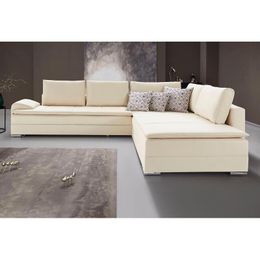 OTTO home Ecksofa &raquo;Night & Day L-Form, B: 324 cm&laquo; mit Bettfunktion, Bettkasten & 3 Zierkissen, Boxspringbett 180x200 cm beige Struktur ( 100% 