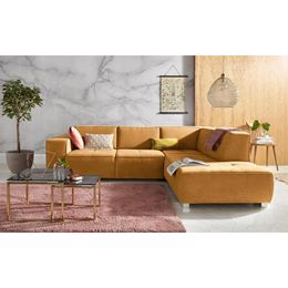 Home Affaire Ecksofa &raquo;Sapporo L-Form&laquo; wahlweise Bettfunktion oder Sitztiefenverstellung, Federkern gelb Struktur fein (100% Polyester);Luxus-