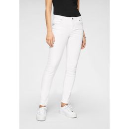 Tamaris Damen Skinny-fit-Jeans schmale Beinweite, mit G&uuml;rtelschlaufenbund, mit Metallrei&szlig;verschluss wei&szlig; 40, N-Gr
