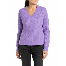 Replay Damen V-Ausschnitt-Pullover lila L