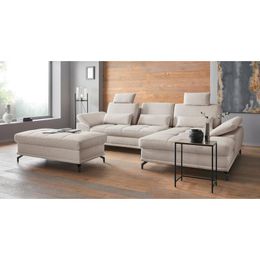 OTTO home Ecksofa &raquo;Costello L-Form, B: 301 cm mit Sitztiefen-, Armteilverstellung &&laquo; 3 Nierenkissen, optional Bettfunktion & Bettkasten beige 100% 