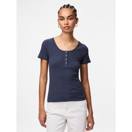 Pieces Damen Pieces Kurzarmshirt &raquo;PCKITTE SS TOP NOOS BC&laquo; Baumwollmischung, slim fit blau M