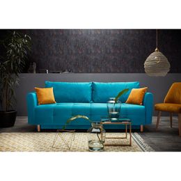 Home Affaire Schlafsofa &raquo;Nordic&laquo; mit Federkern und Metallbeinen, Steppung im Sitzbereich blau Microfaser PRIMABELLE (100% Polyester);Samtoptik (100% 