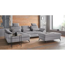 OTTO home Ecksofa &raquo;Costello L-Form, B: 301 cm mit Sitztiefen-, Armteilverstellung &&laquo; 3 Nierenkissen, optional Bettfunktion & Bettkasten grau 100% 
