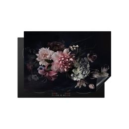KitchenYeah Herdabdeckplatte Blumenstrau&szlig; rosa wei&szlig; | Gr.: 65 x 55 cm