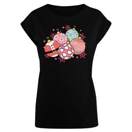 F4NT4STIC Extended Shoulder T-Shirt Pink Cute Weihnachten Tree Balls in schwarz | Gr.: M