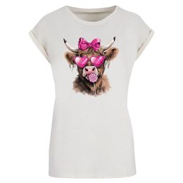 F4NT4STIC T-Shirt Highland Cow Valentinstag Sonnenbrille in Whitesand | Gr.: 3XL