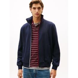 Blouson Tommy Hilfiger "GLOBAL STRIPE ZIP THROUGH", Damen, Gr. XL, blau (desert sky), Sweatware, Obermaterial: 64% Baumwolle, 36% Polyester, unifarben, regular fit normal, Rundhals, eingesetzt Rippb&uuml;ndchen, Jacken Blouson, Sweatjacke Freizeitjacke Regular fit, Stehkragen