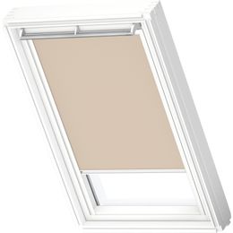 Verdunklungsrollo Velux "DKL 4556SWL", beige (sandbeige, wei&szlig;), SK06, stufenlos positionierbar, Polyester, Rollos, Verdunklungsrollo, Stoff sandbeige mit alufarbenen F&uuml;hrungsschienen & Griffleiste