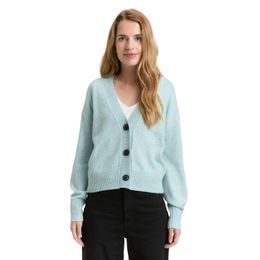 Cardigan Tom Tailor, Damen, Gr. L, wei&szlig; moss melange, Strick, Obermaterial: 47% Polyester, 47% Viskose, 6% Polyamid, meliert, regular fit normal, V-Ausschnitt, Rippb&uuml;ndchen, Strickjacken, mit Rippb&uuml;ndchen