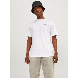 Jack & Jones Rundhalsshirt JACK & JONES "JCOAERO PRINT TEE SS CREW NECK NOOS", Herren, Gr. S, wei&szlig;, Jersey, Obermaterial: 62% Baumwolle, 38% Polyester, bedruckt, relaxed fit normal, Rundhals, Shirts Rundhalsshirt