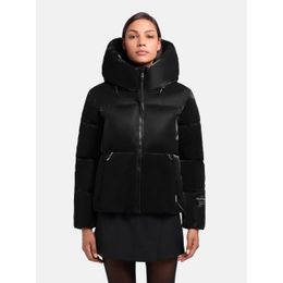 Steppjacke Khujo "Audrey Shiny", Damen, Gr. L (40), schwarz, Obermaterial: 100% Polyester; Innenfutter: 100% Nylon; Wattierung: 100% Polyester, gerade h&uuml;ftlang, hoch geschlossener Ausschnitt, &Auml;rmel ohne &Auml;rmelschlitz Rippstrickb&uuml;ndchen, Jacken Steppjacke, Schimmernde Damen Winterjacke mit Kapuze