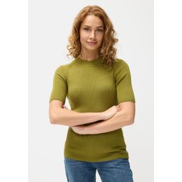 Kurzarmpullover Lascana, Damen, Gr. 32/34, gr&uuml;n (moosgr&uuml;n), Rippstrick, Obermaterial: 70% Viskose, 30% Polyamid, unifarben, figurbetont h&uuml;ftlang, hoch geschlossener Ausschnitt, Pullover, mit Rippstruktur, figurbetonter Strickpullover, Basic