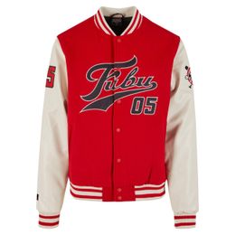 Collegejacke Fubu "Fubu FM243-003-1 Fubu Varsity Block College Jacket", Damen, Gr. L, rot, sanftes wei&szlig;, 70% Polyester, 30% Wolle, mehrfarbig, normal, amerikanischer Ausschnitt, Jacken Collegejacke