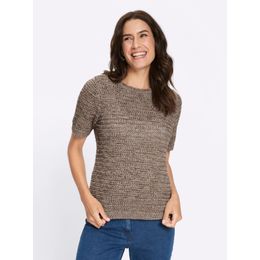 WITT Damen Baumwollpullover aus Melange-Garn, taupe-schoko-gemustert, Gr&ouml;&szlig;e 40