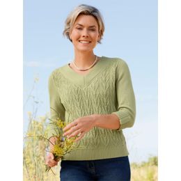 WITT Damen Baumwollpullover mit Strukturstrick-Muster, lindgr&uuml;n, Gr&ouml;&szlig;e 38