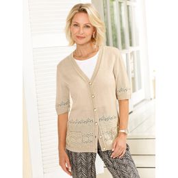 WITT Damen Strickjacke mit Ajourmuster, sand, Gr&ouml;&szlig;e 38