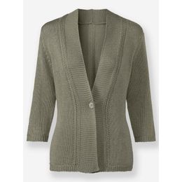 sheego Gro&szlig;e Gr&ouml;&szlig;en Strickjacke in pflegeleichtem B&auml;ndchengarn, khaki, Gr&ouml;&szlig;e 46 - Damen
