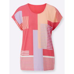 WITT Damen Rundhalsshirt im Grafik-Dessin, grapefruit-flieder-bedruckt, Gr&ouml;&szlig;e 56